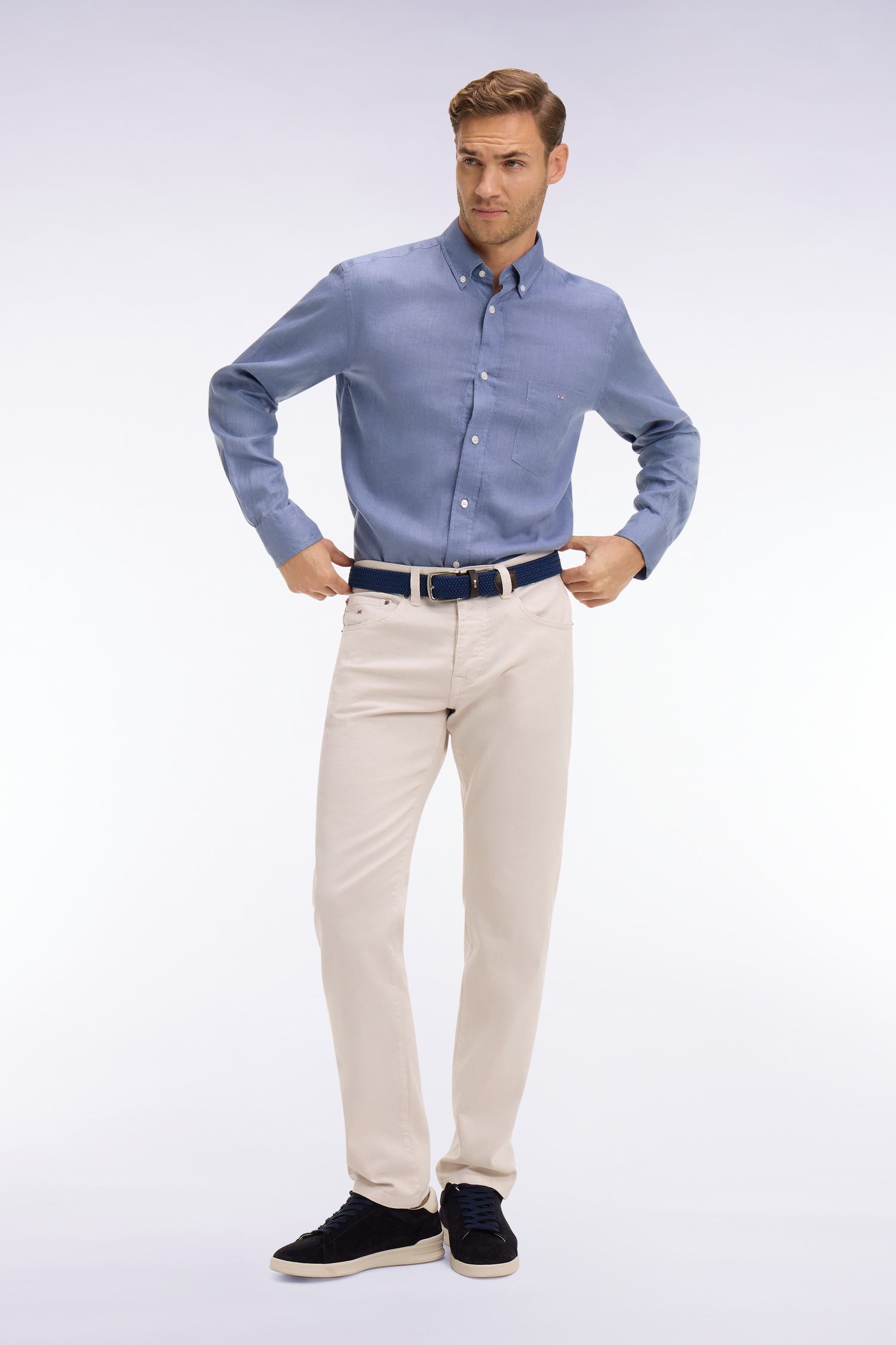 Chemise en lin bleu coupe droite – Eden Park