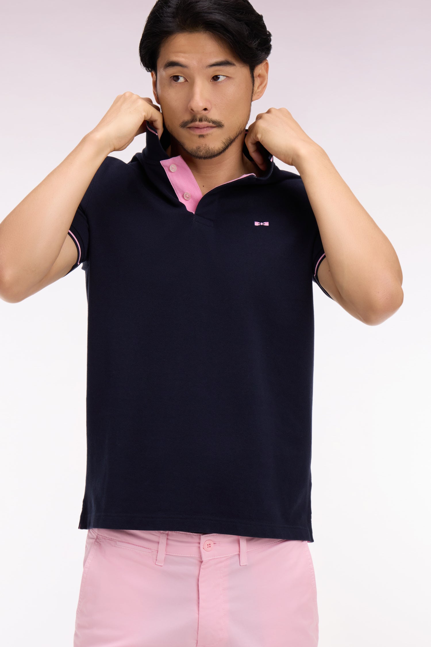 Polo à manches courtes en piqué coton marine broderie dos – Eden Park