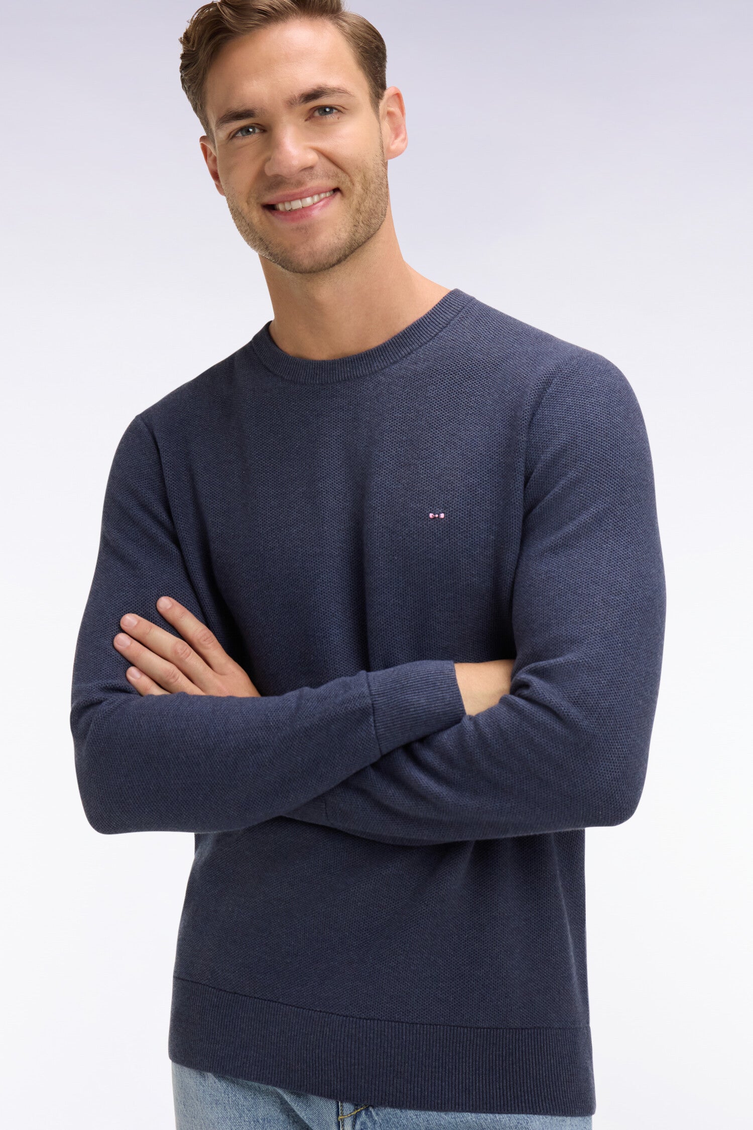 Pull col rond en coton bleu foncé – Eden Park