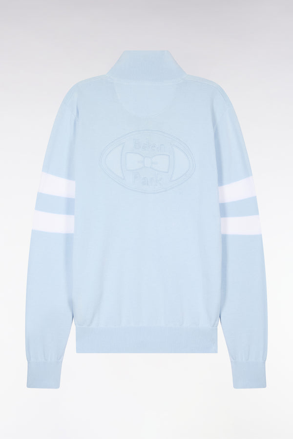 Pull col maillot en coton bleu ciel à double rayures manches – Eden Park