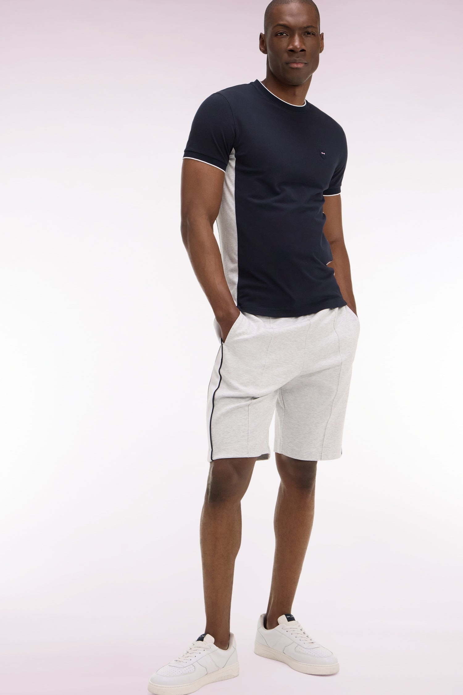Short en interlock à découpes gris et blanc – Eden Park