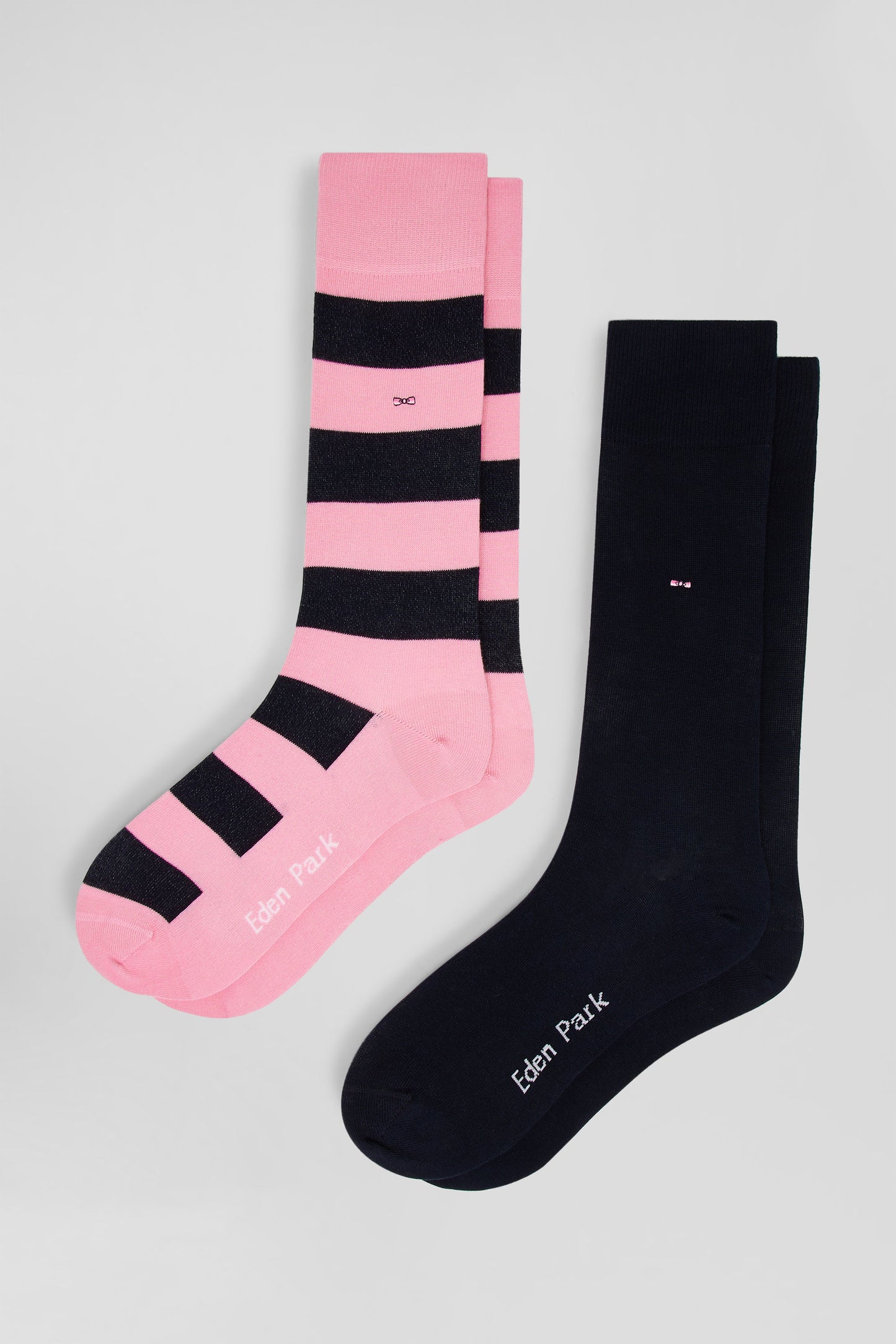 Set of 2 pairs of stretch cotton socks with pink and navy stripes Eden Park